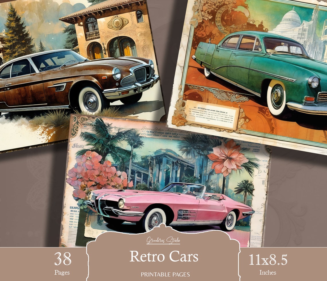 Classic Cars Journal Kit, Retro Cars, Vintage Cars Junk Journal ...