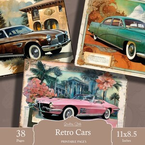 Classic Cars Journal Kit, Retro Cars, Vintage Cars Junk Journal ...