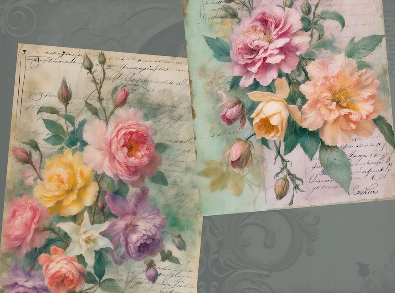 Floral Digital Paper for Scrapbook Collage Sheet Shabby Chic ...