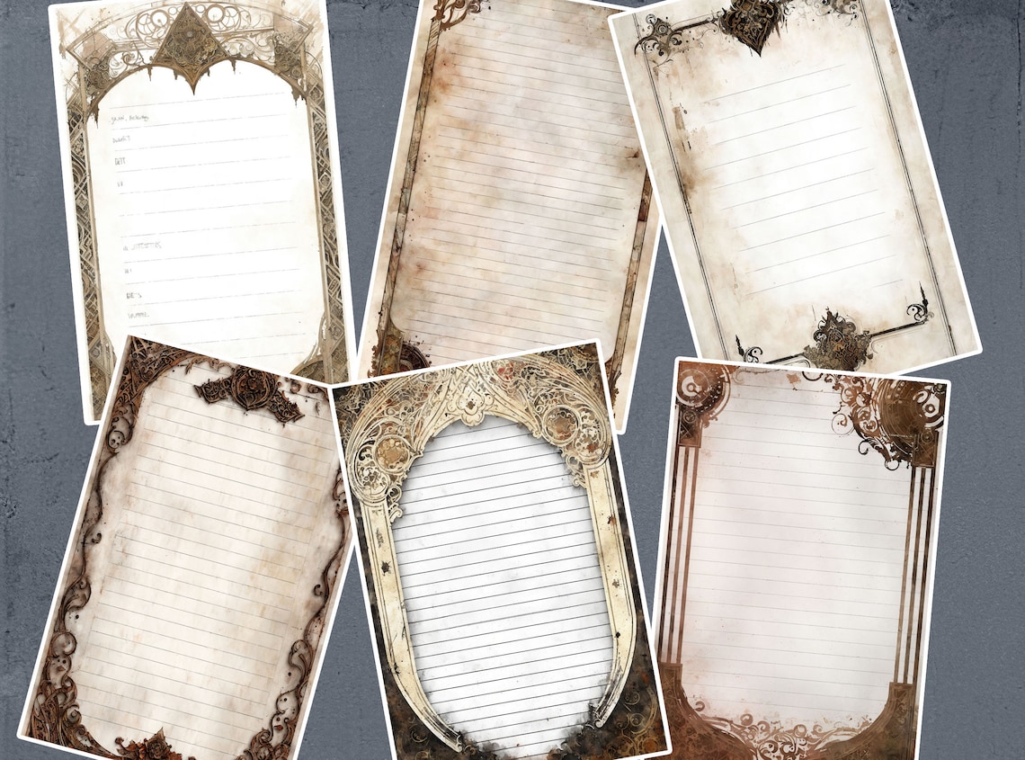 36 Gothic Printable Lined Junk Journal Pages, Dark Academia, Scrapbook ...