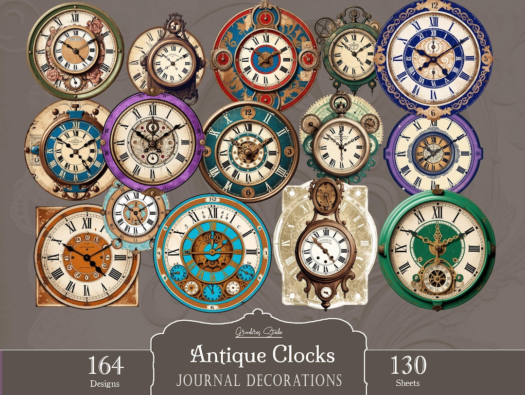 Antique Clock, A4 Printable, Vintage Clock, Face Clock, Journal Kit ...