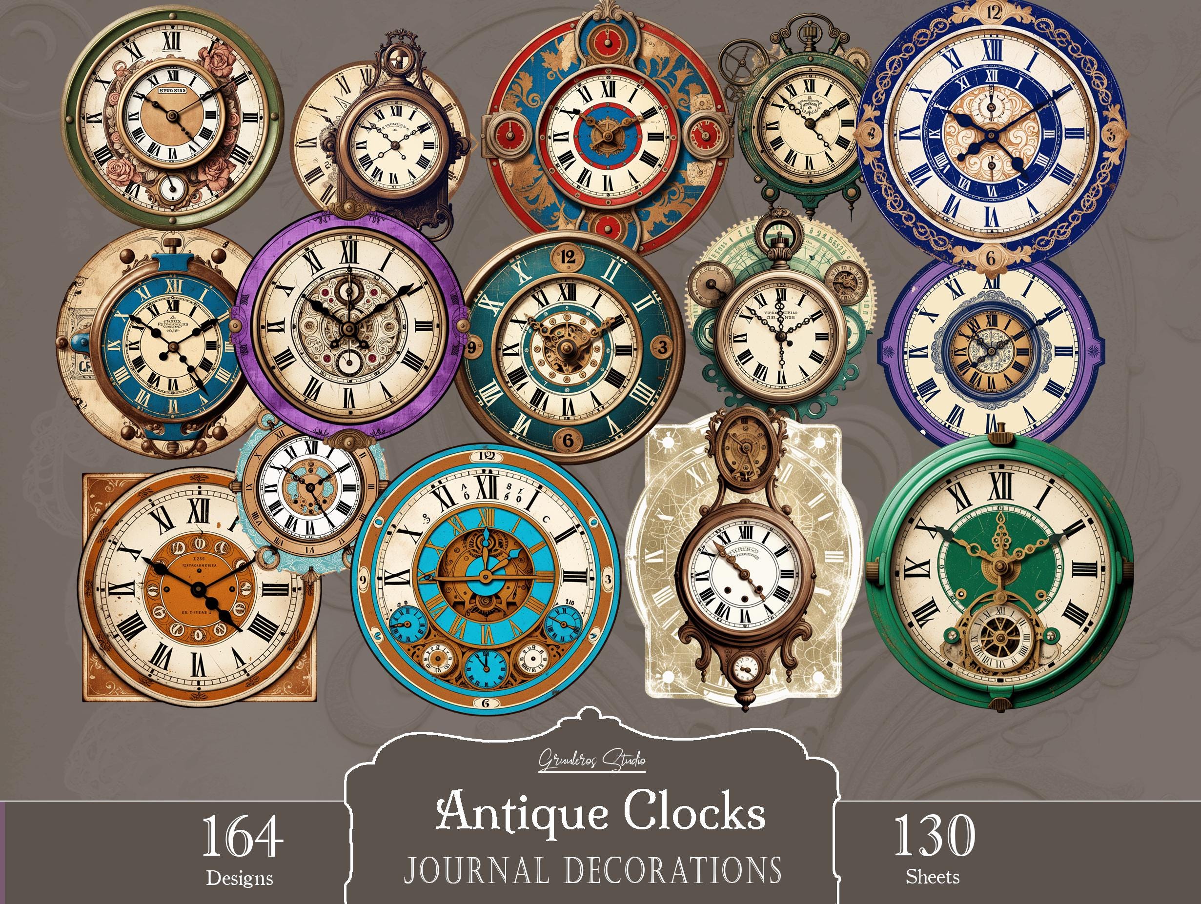 Antique Clock, A4 Printable, Vintage Clock, Face Clock, Journal Kit ...