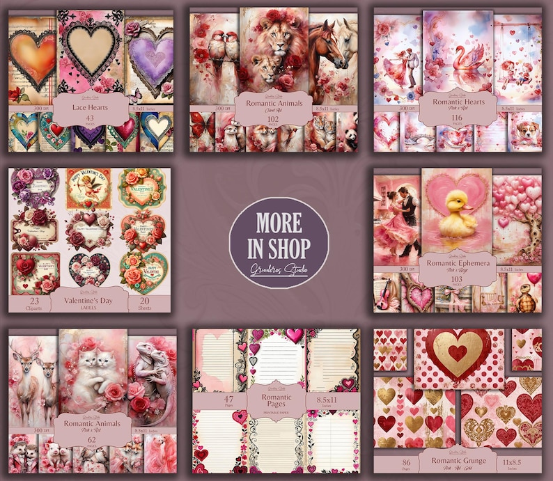 Romantic Journal Papers, Valentine Stationery, Grunge Vintage Romantic ...