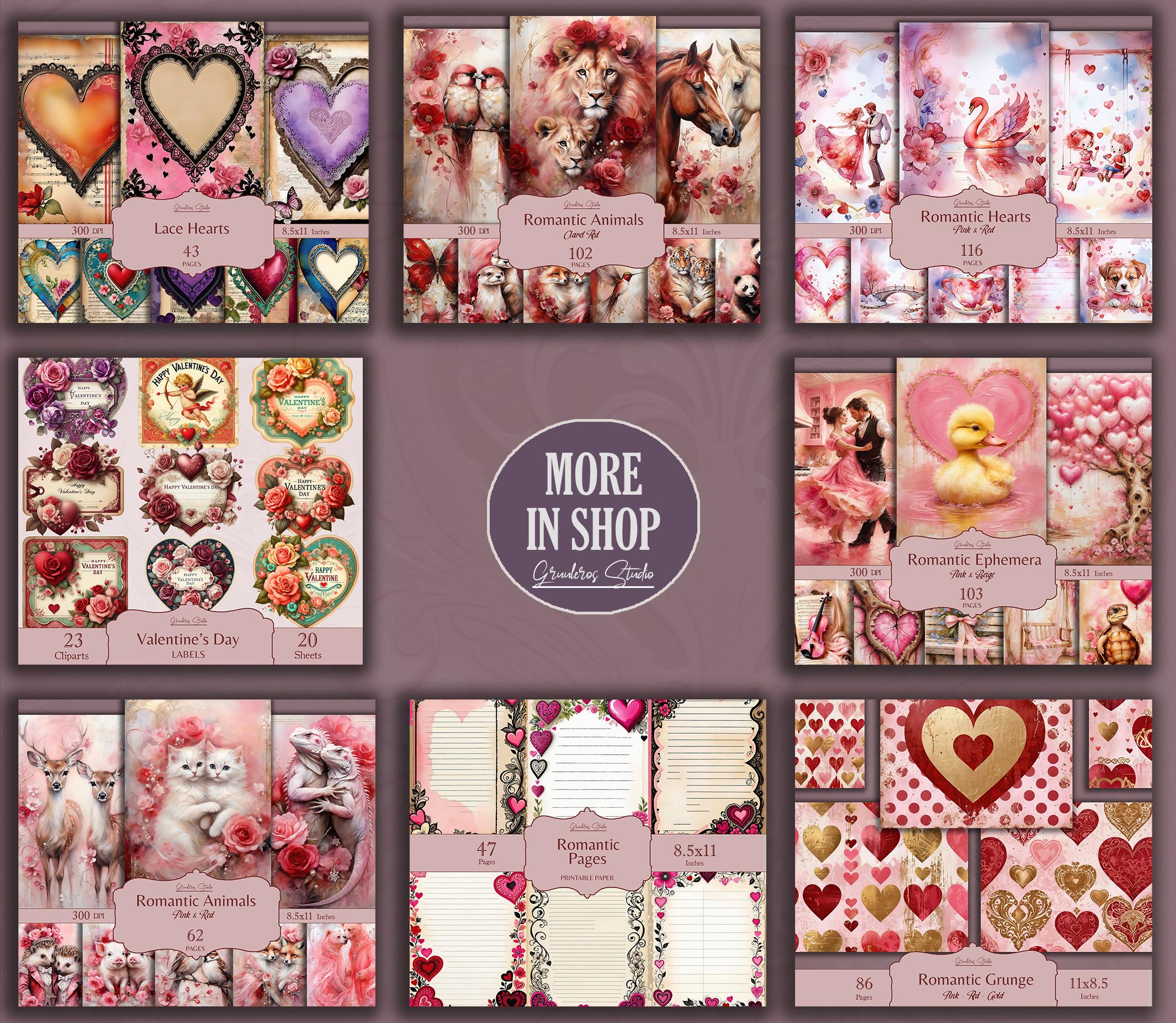 Romantic Journal Papers, Valentine Stationery, Grunge Vintage Romantic ...