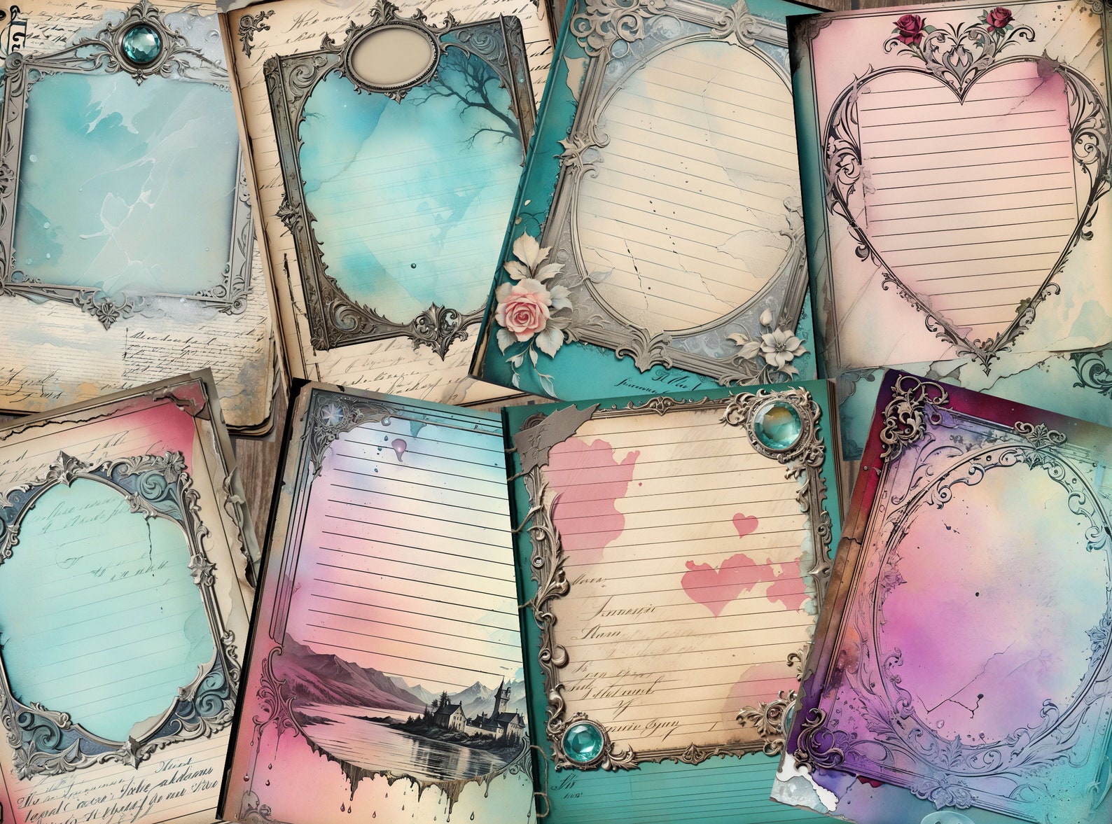 Romantic Journal Papers, Valentine Stationery, Grunge Vintage Romantic ...
