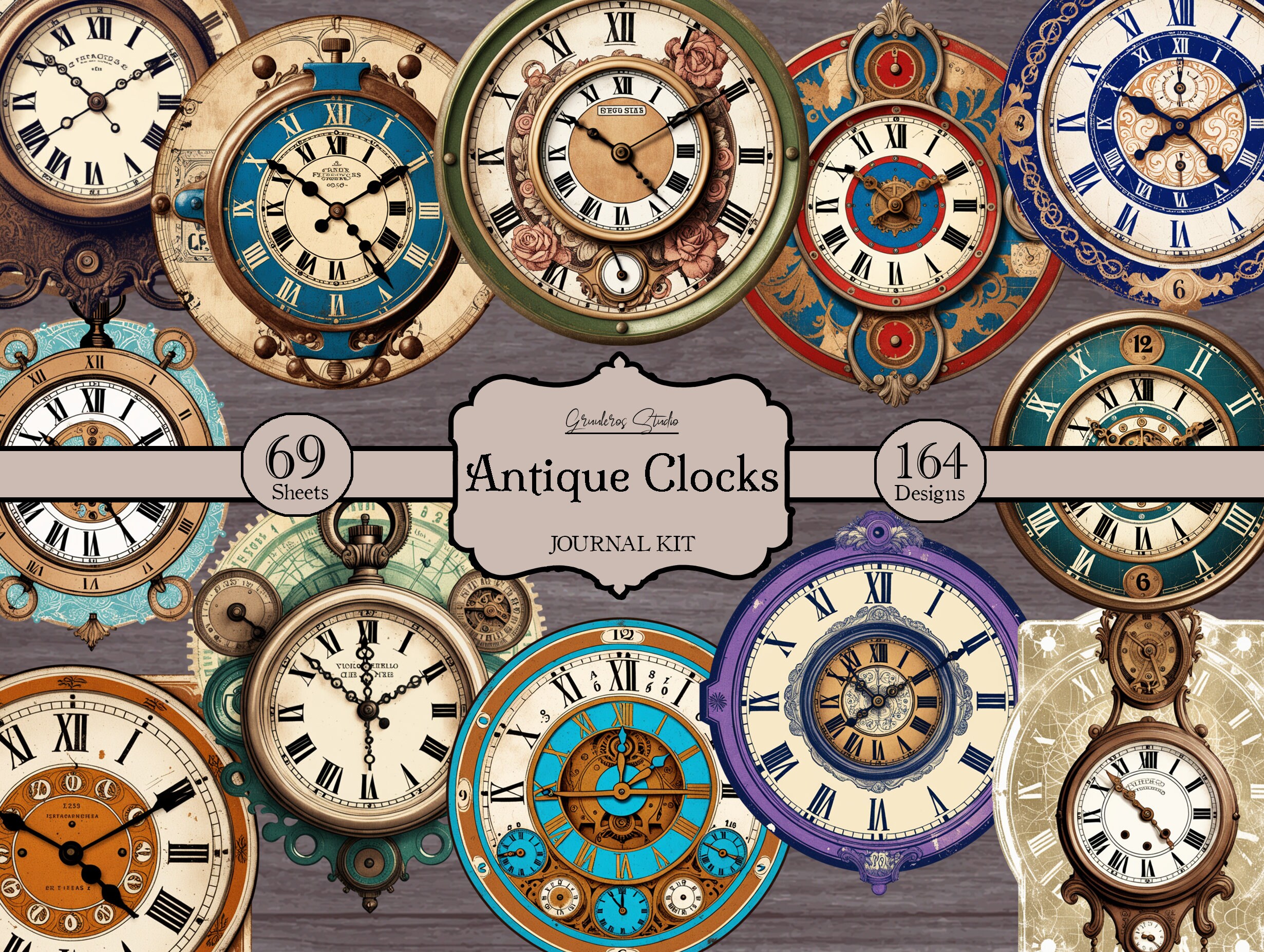 Antique Clock, A4 Printable, Vintage Clock, Face Clock, Journal Kit ...