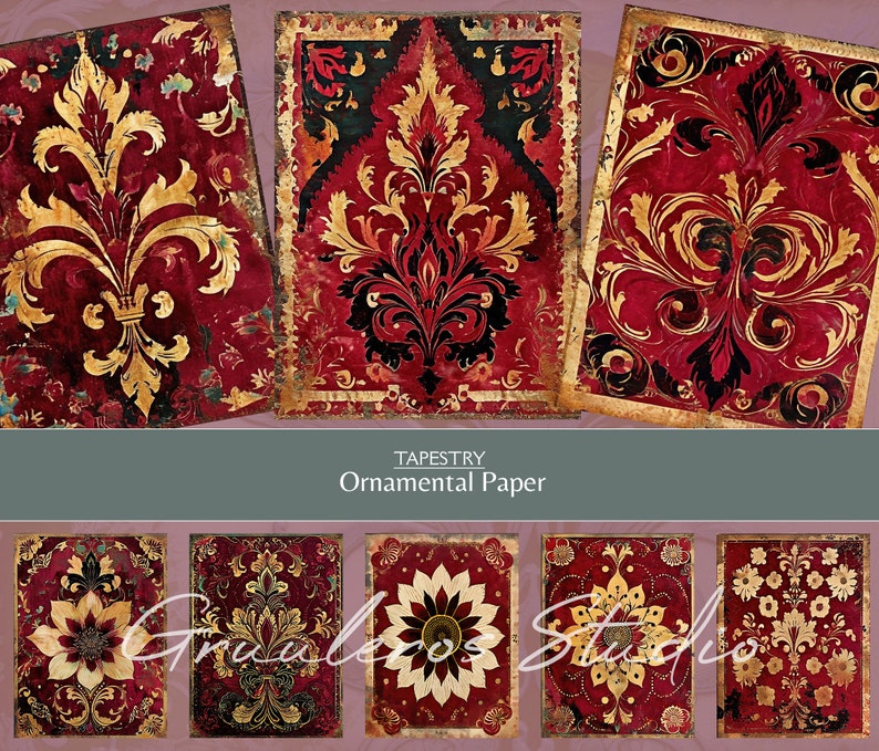 Printable Burgundy Paper, Scrapbook Pages, Embellishments, Damask ...