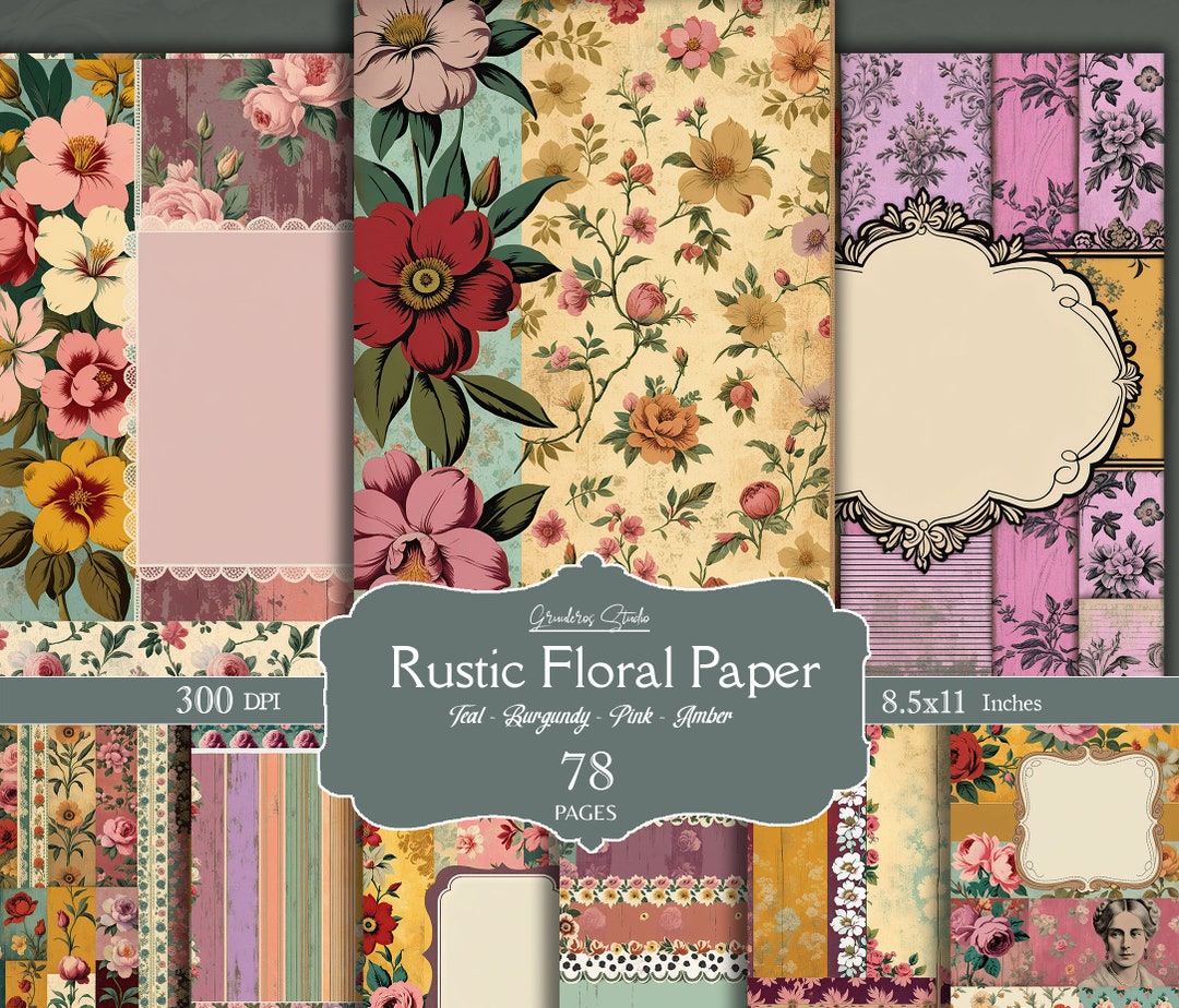 Rustic Floral, Junk Journal Printable Paper, Shabby Chic Patchwork ...