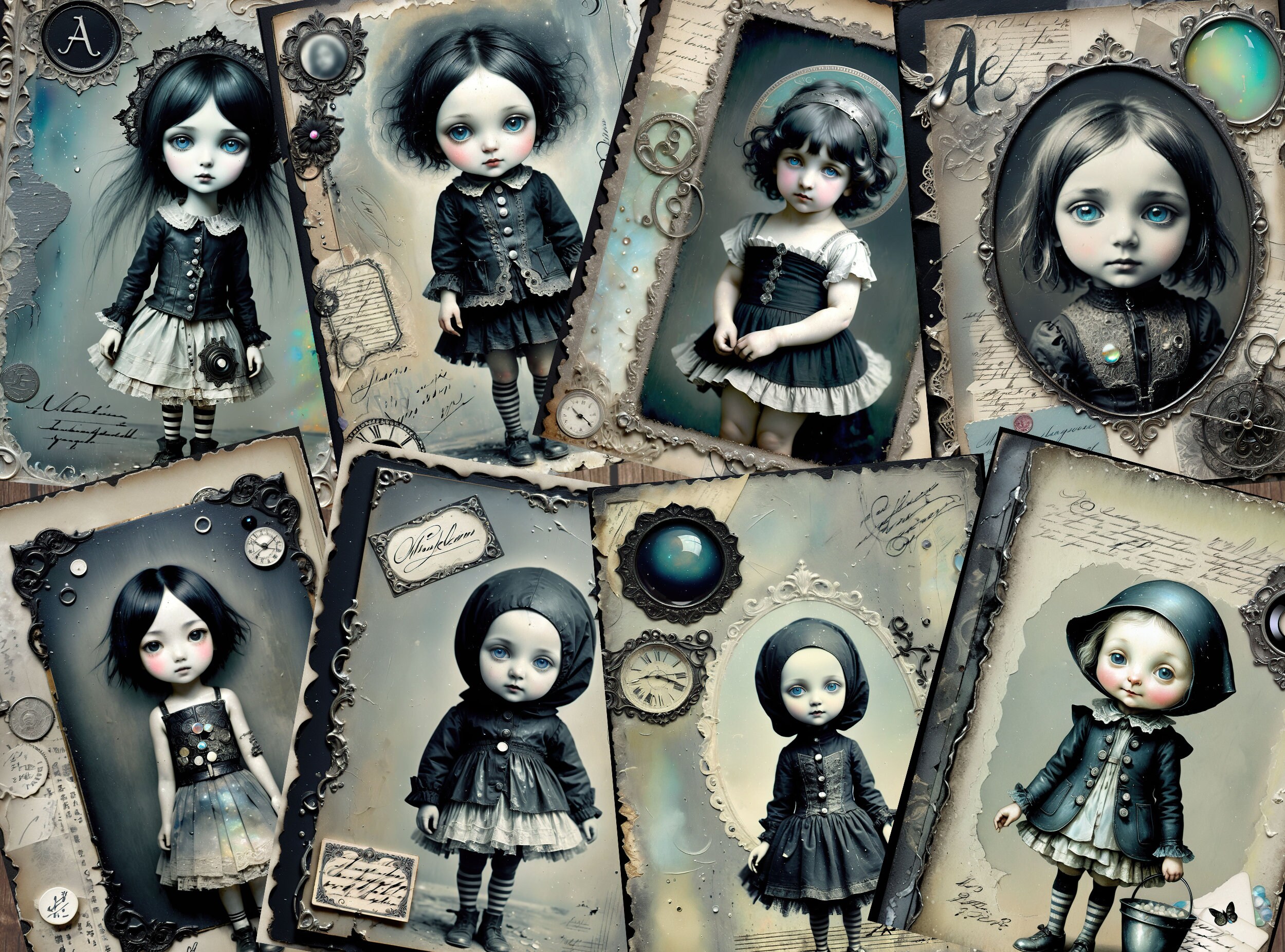 Cute Goth Girls Junk Journal Pages Gothic Printable Pages ATC Collage ...