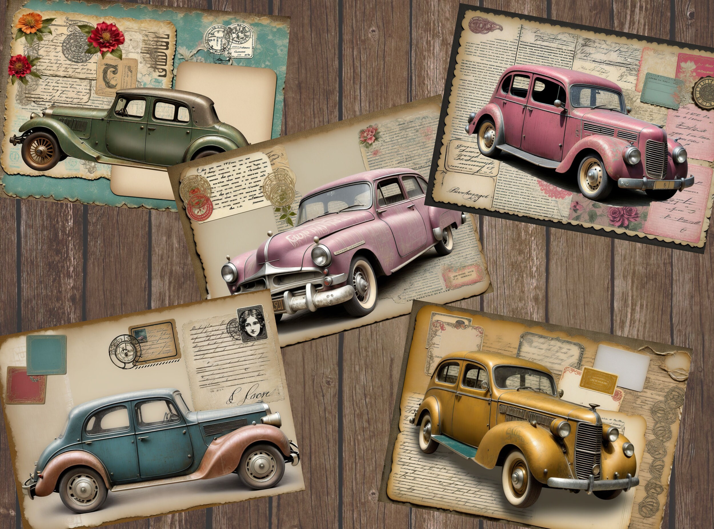 Vintage Cars Junk Journal Kit, Junk Journal Supplies, Journal ...