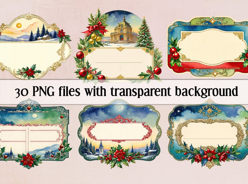 Christmas Labels Clipart, Bonus A4 Sheets, Christmas PNG, Blank Gift ...