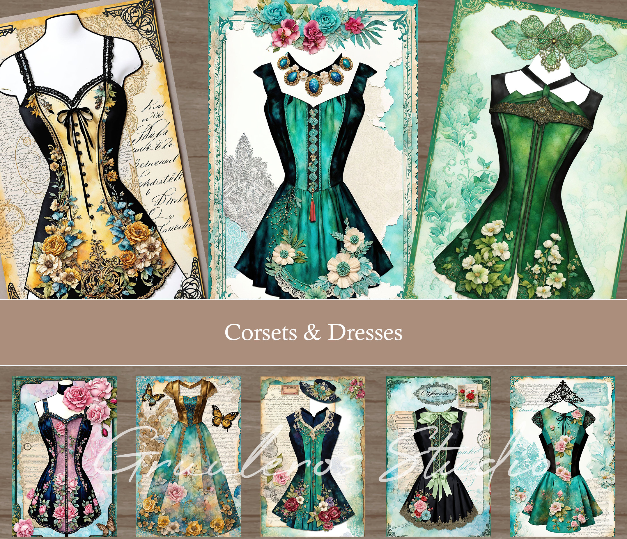 Vintage Dress Journal Pages, Printable Dresses, Lace, Ephemera ...