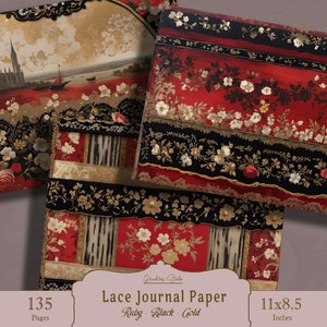 Red Lace Paper, Black Lace Paper, Digital Scrapbook Paper Kit ...