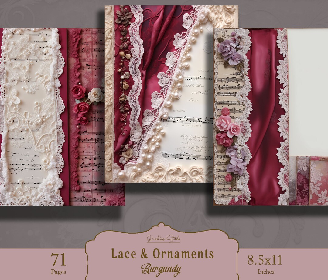 Burgundy Lace Junk Journal, Vintage Lace Ephemera, Abstract Lace ...