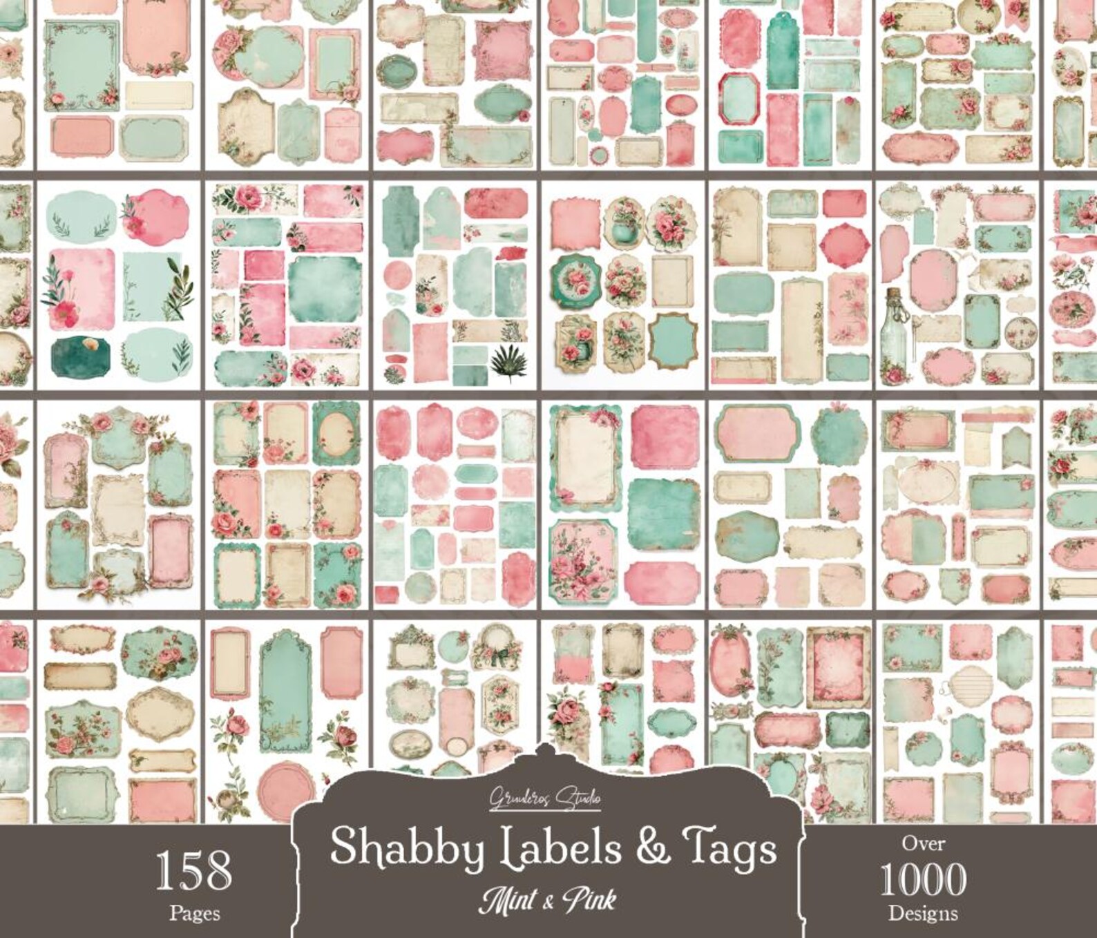 Shabby Chic Junk Journal Labels Kit, Embellishments, Vintage Ephemera ...