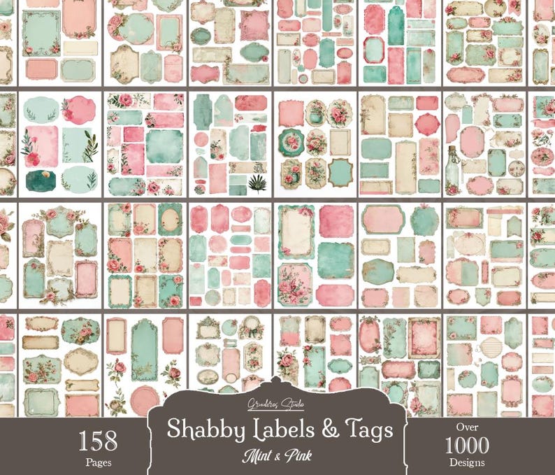 Shabby Chic Junk Journal Labels Kit, Embellishments, Vintage Ephemera ...