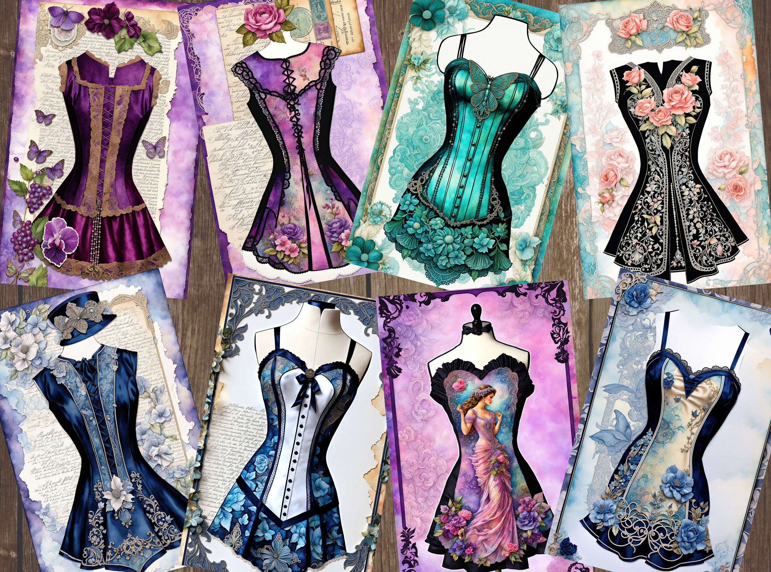 Vintage Dress Journal Pages, Printable Dresses, Lace, Ephemera ...