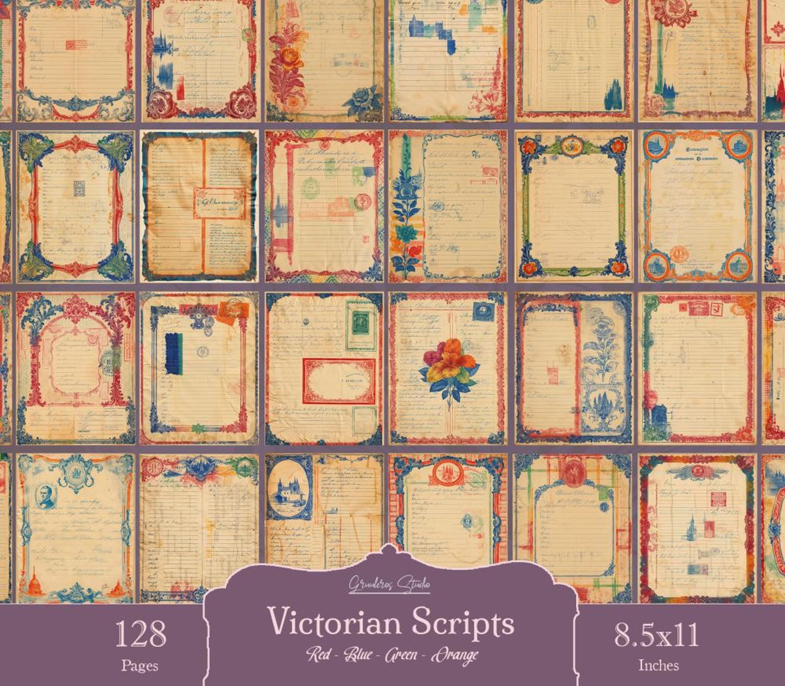 Victorian Script Digital Papers, Vintage Handwritten Style Ephemera ...