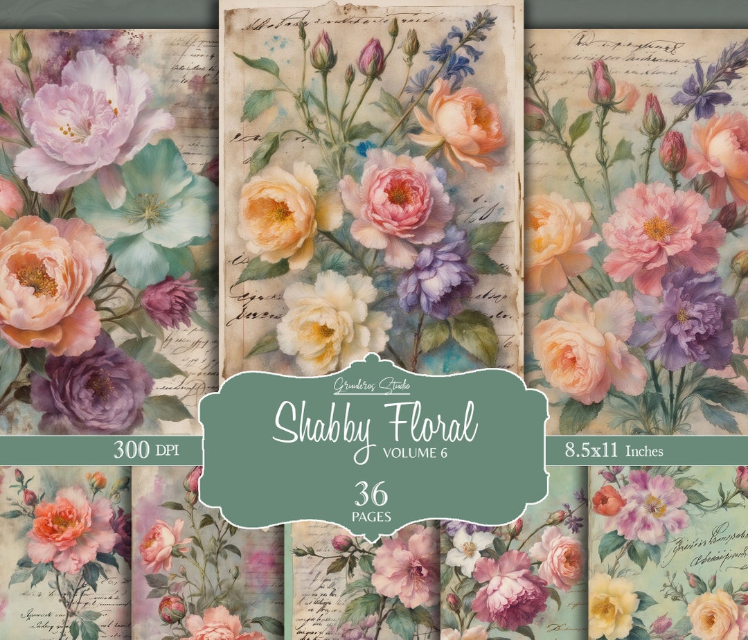 Floral Digital Paper for Scrapbook Collage Sheet Shabby Chic ...