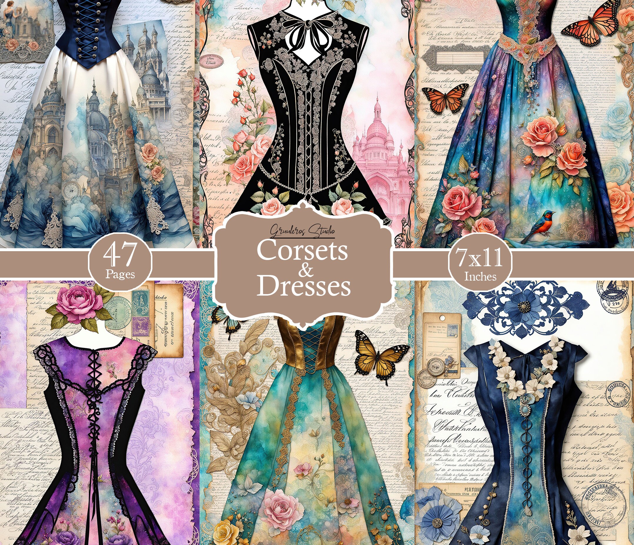 Vintage Dress Journal Pages, Printable Dresses, Lace, Ephemera ...