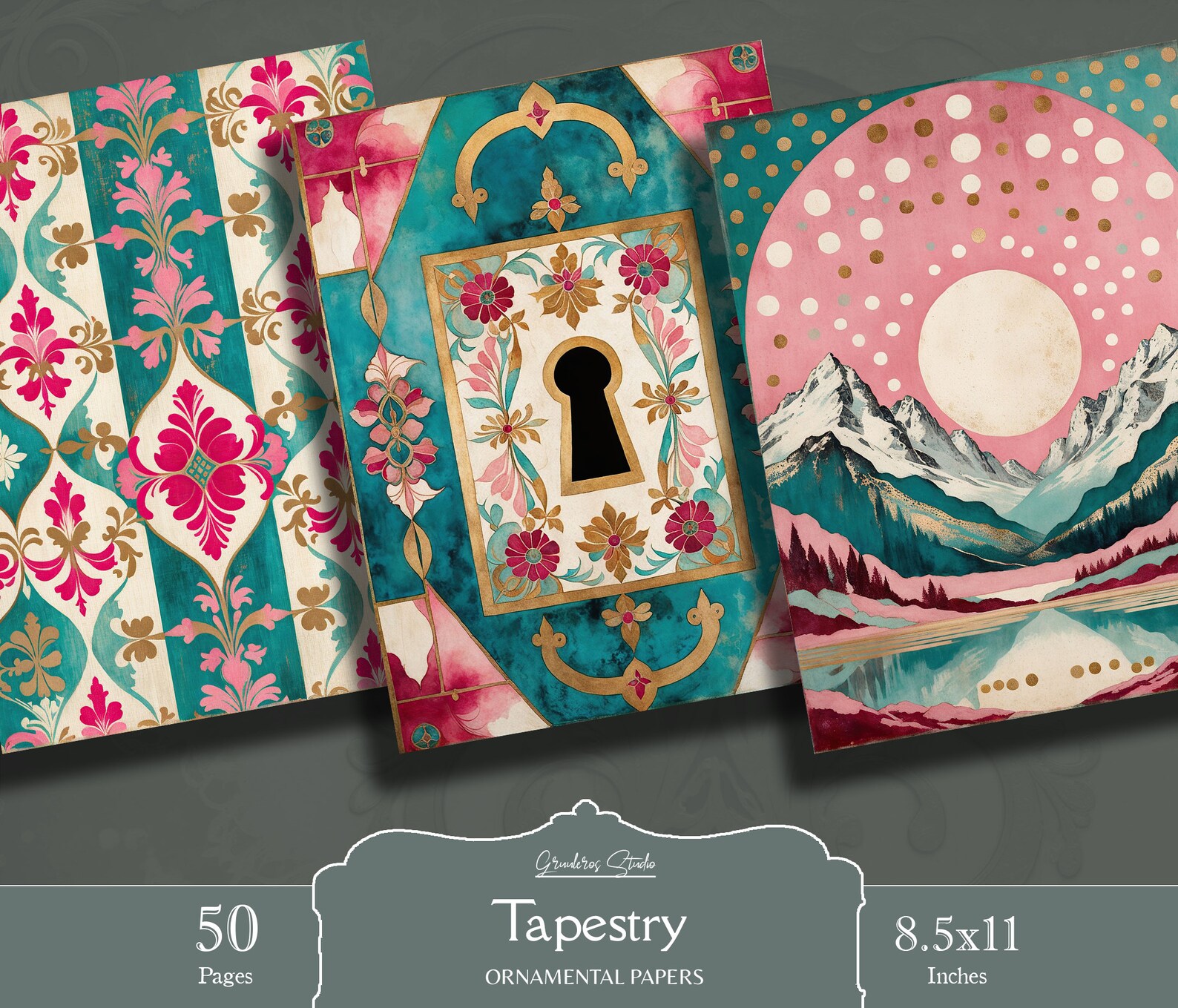 Printable Green Paper, Ornamental, Texture Theme, Journal Embellishment ...