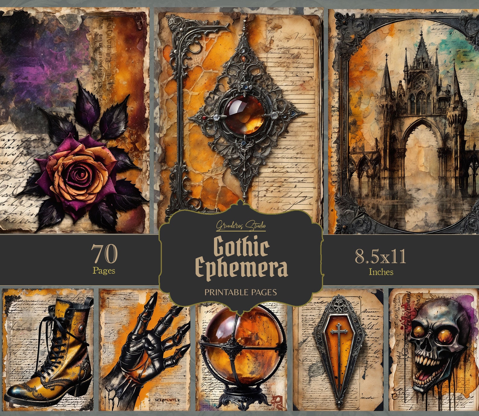 Victorian Goth Junk Journal Kit, Book of Shadows, Digital Download ...