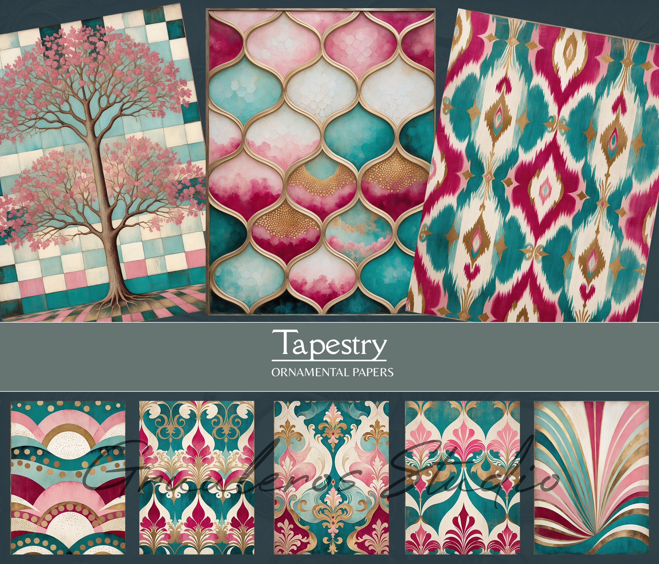 Printable Green Paper, Ornamental, Texture Theme, Journal Embellishment ...