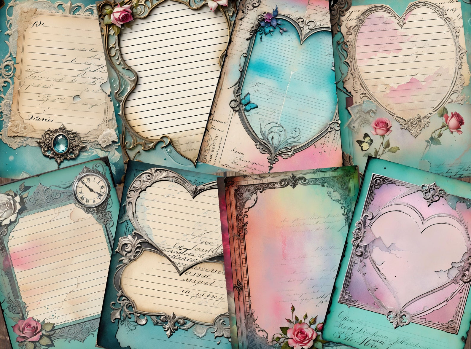 Romantic Journal Papers, Valentine Stationery, Grunge Vintage Romantic ...