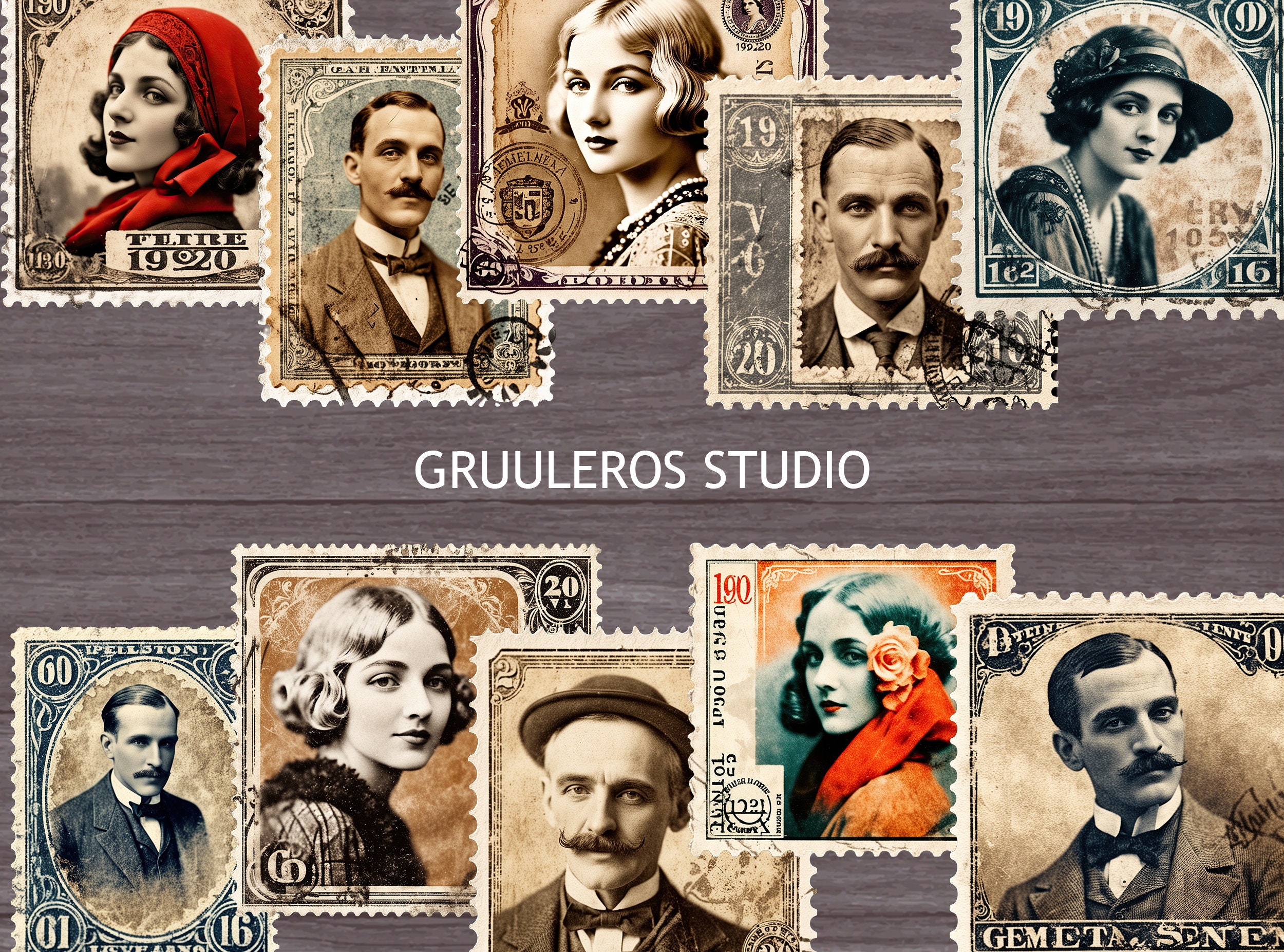 Faux Stamps, Ladies, Gentlemen, Postage, Fake Stamp, Printable, Vintage ...