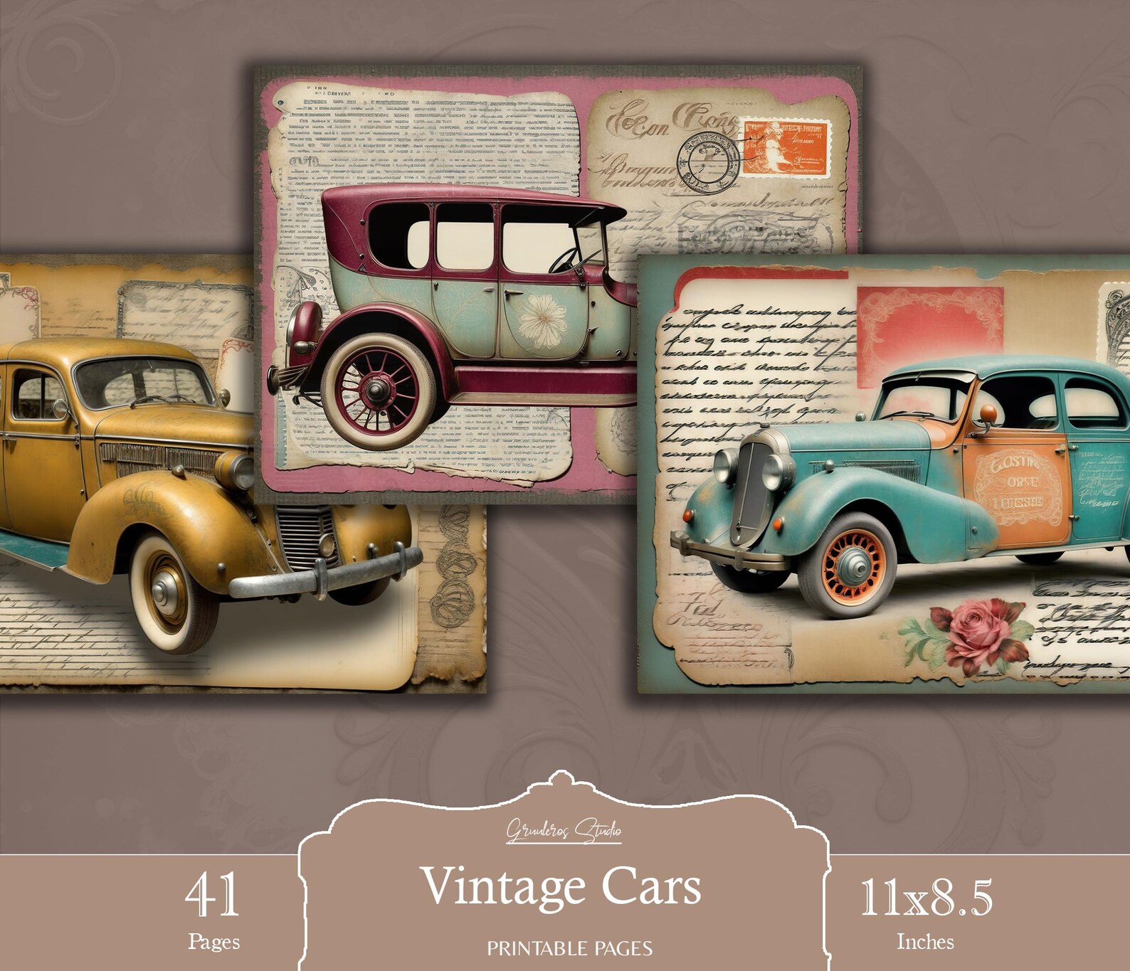 Vintage Cars Junk Journal Kit, Junk Journal Supplies, Journal ...