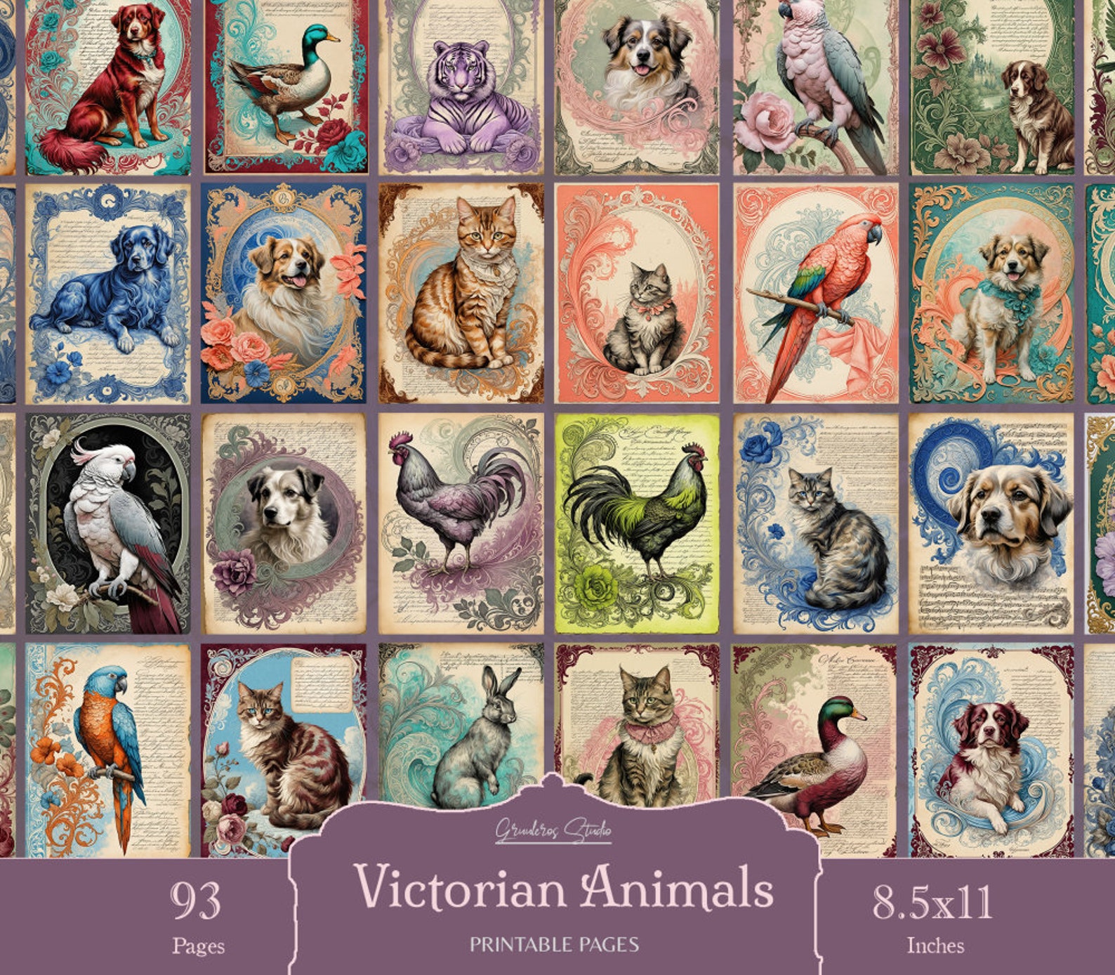 Animals Junk Journal, Victorian Background, Animals Digital Papers ...