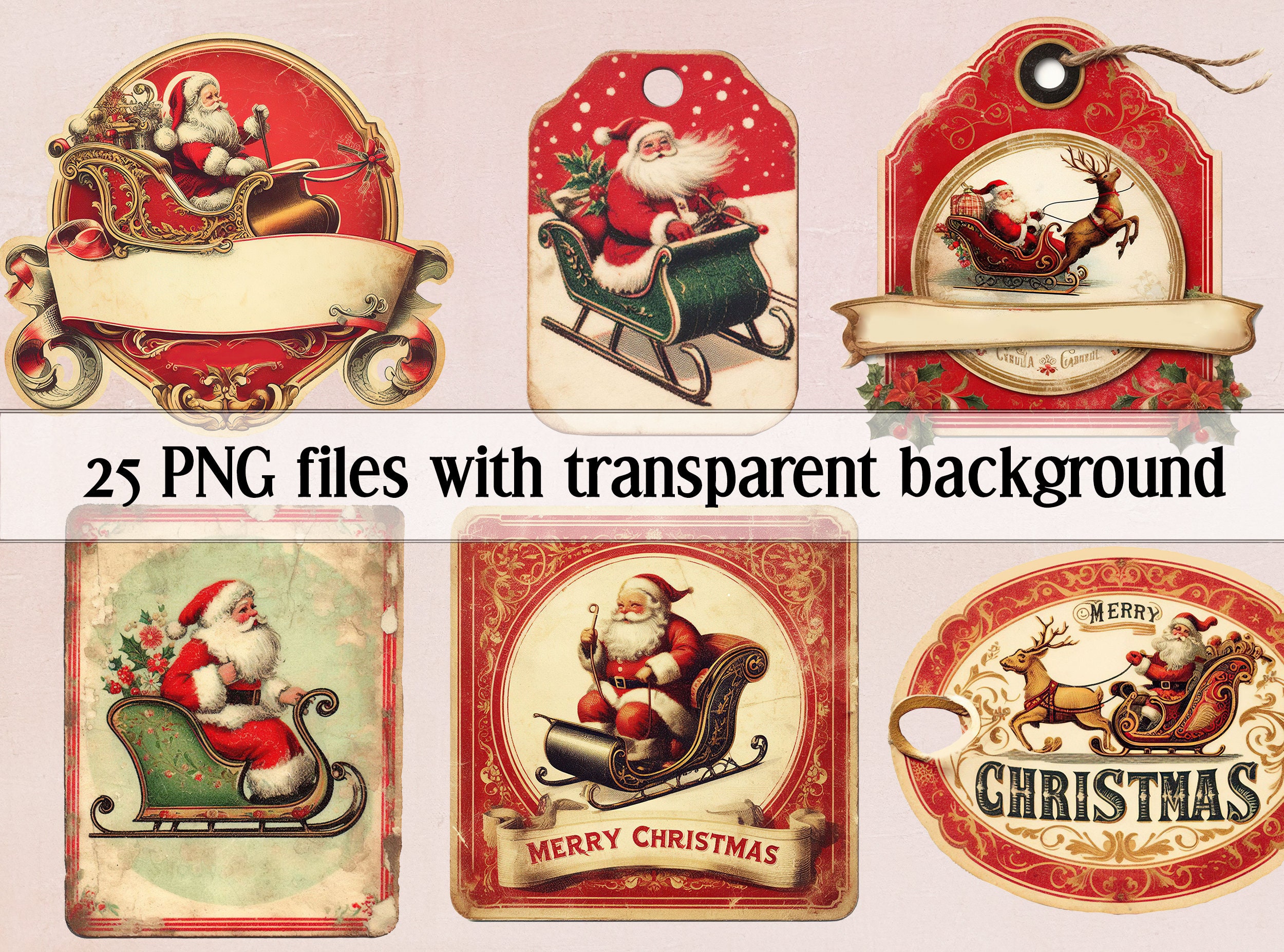 Christmas Tags, Cliparts, PNG Transparent, Vintage Santa Claus Tag ...