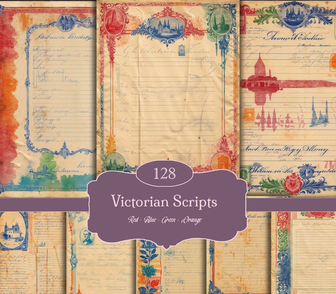 Victorian Script Digital Papers, Vintage Handwritten Style Ephemera ...