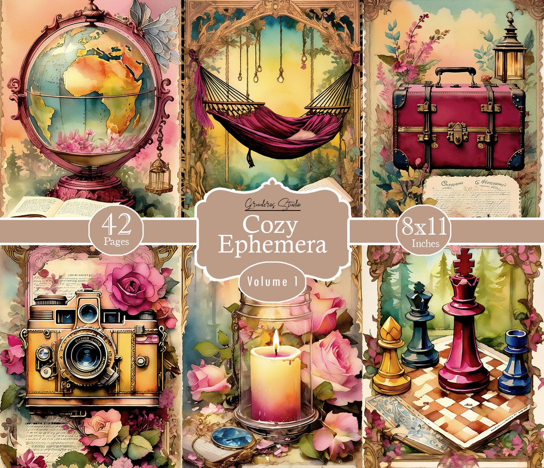 Cozy Journal Paper, Watercolor Junk Journal Ephemera, Cozy Journal ...