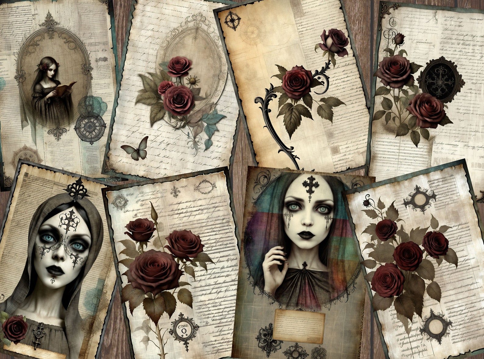 Gothic Digital Illustrations, Junk Journal Cards, Printable Journaling ...