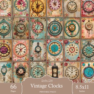 Vintage Clocks, Junk Journal Paper, Floral Clocks Paper, Vintage ...