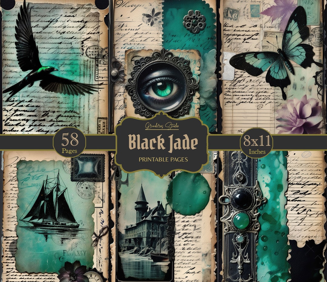 Jade Junk Journal Kit, Green Gothic Paper, Victorian Printable Journal ...