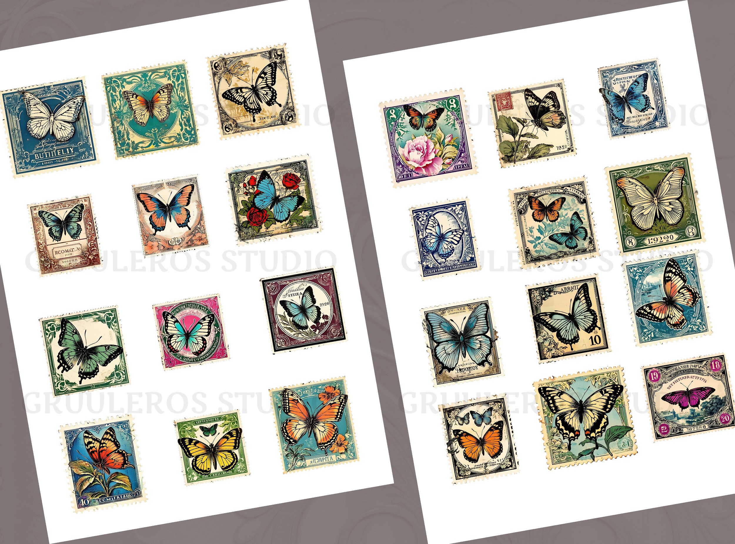 Fake Stamps, Digital Butterfly Stamps, Junk Journal, Ephemera ...