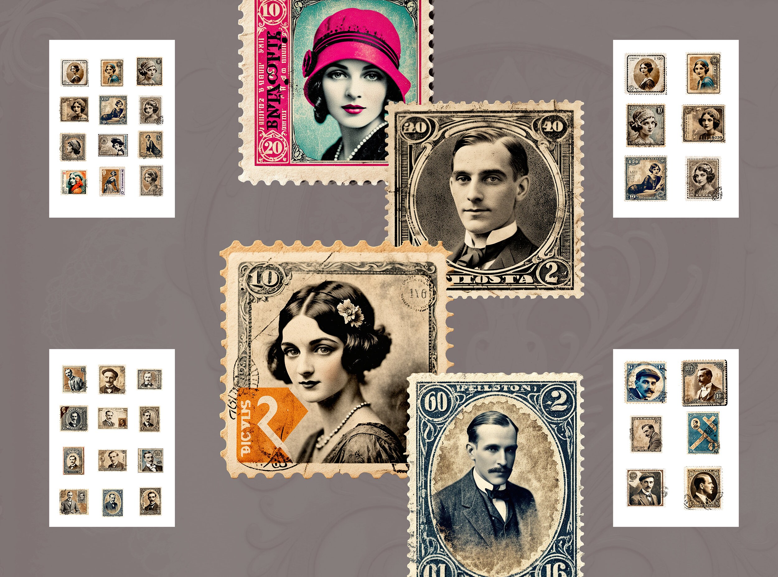 Faux Stamps, Ladies, Gentlemen, Postage, Fake Stamp, Printable, Vintage ...