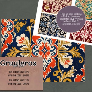 Printable Damask Paper, Vibrant, Grunge, Digital Paper, Damask Pages ...