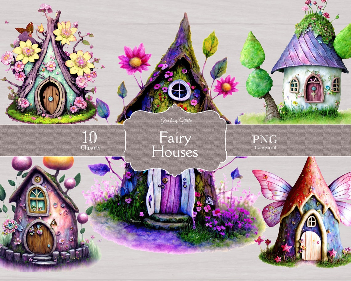 10 Fairy House Clipart, High Quality PNG, Digital Paper Craft, Clipart ...