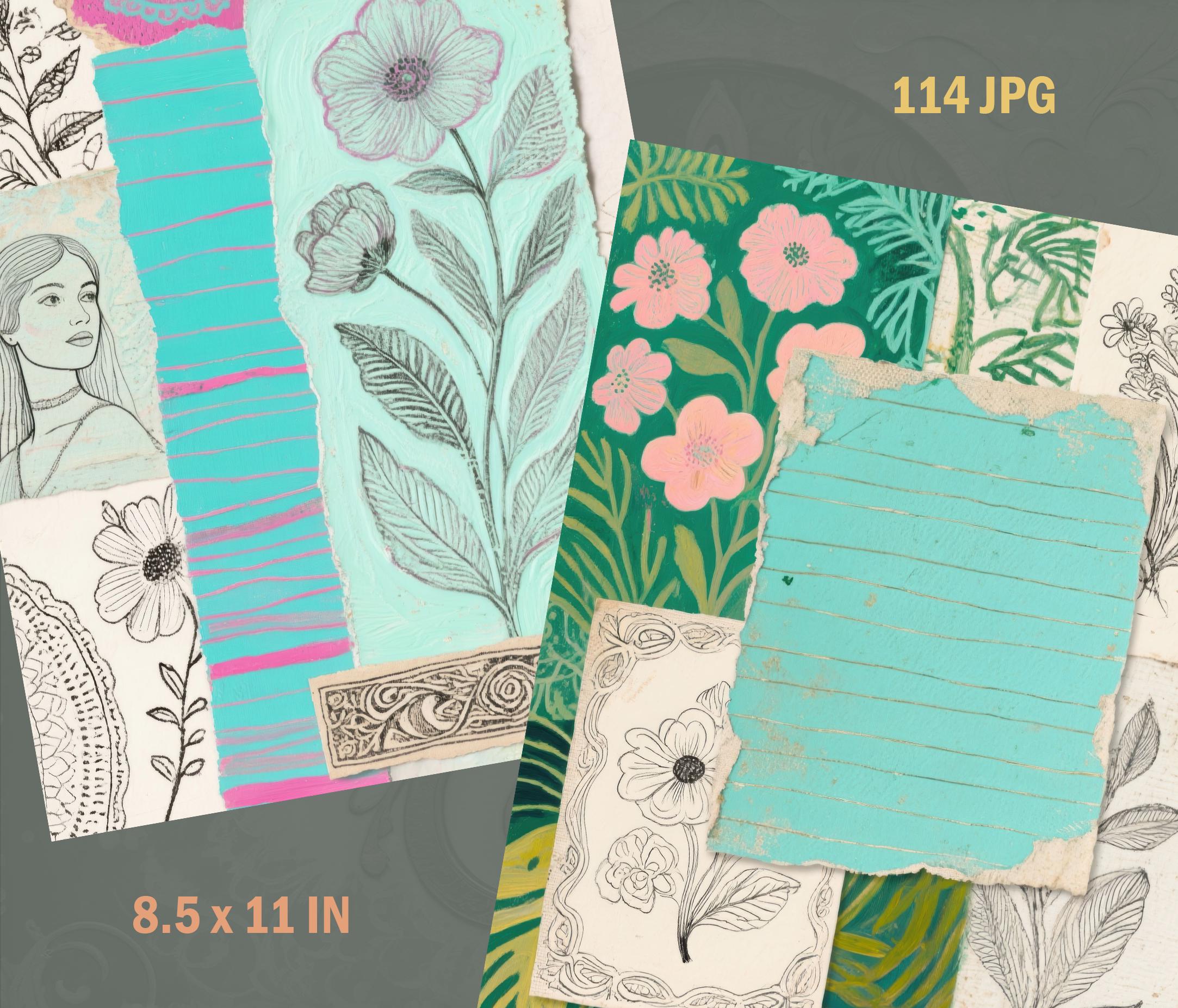Boho Collage Junk Journal Printable Pages and Notes Sheets, Floral ...