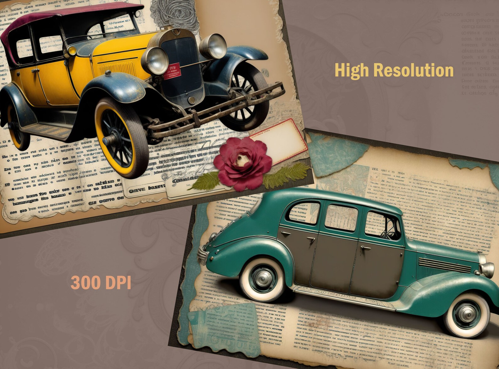Vintage Cars Junk Journal Kit, Junk Journal Supplies, Journal ...
