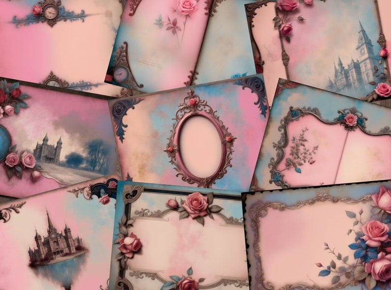 Pink Victorian, Printable Papers, Pink Antique Papers, Digital Download ...