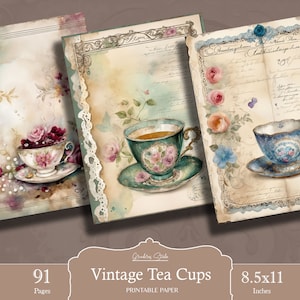Tea Cup Junk Journal Paper, Antique Journal Pages, Shabby Chic, Vintage ...