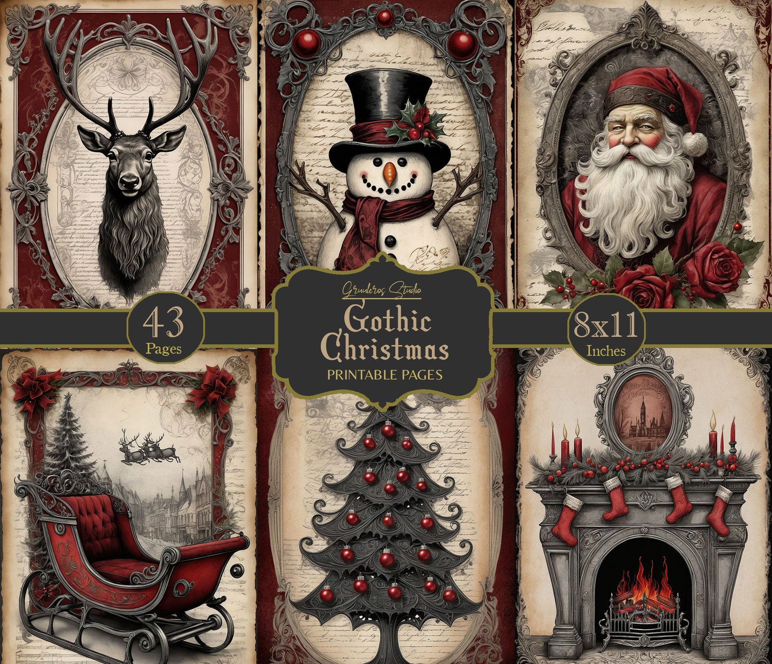 Gothic Christmas Printable, Junk Journal Gothic Collage Sheets, Digital ...