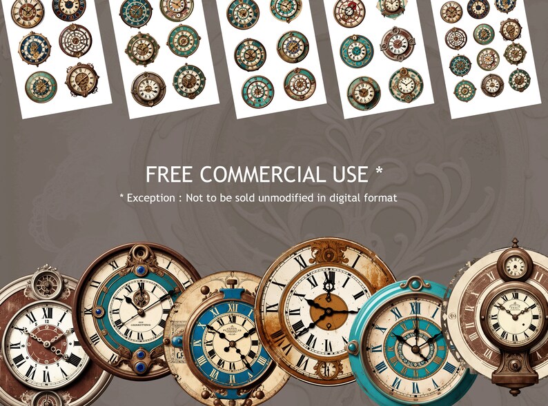 Antique Clock, A4 Printable, Vintage Clock, Face Clock, Journal Kit ...