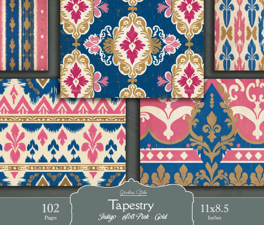 Vintage Pink and Blue Digital Paper Pack, Distressed Backgrounds for ...