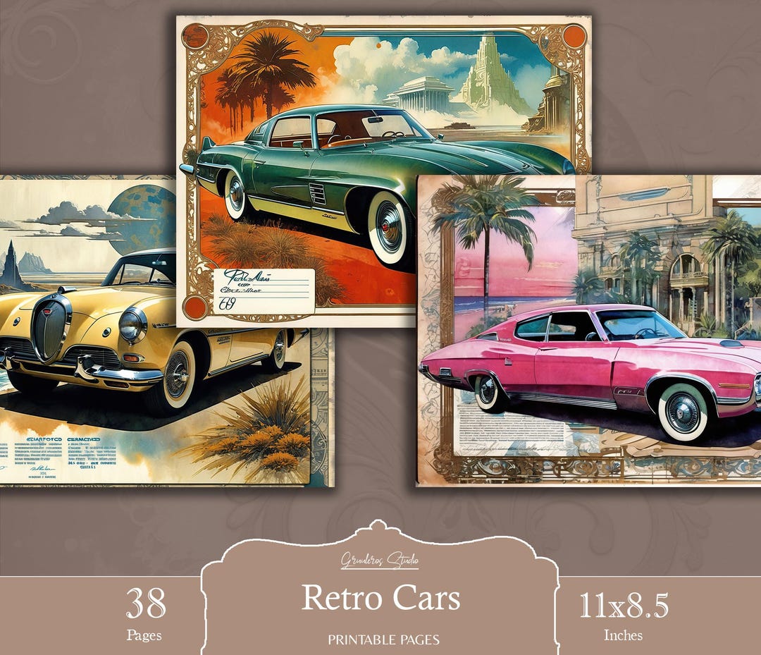 Classic Cars Journal Kit, Retro Cars, Vintage Cars Junk Journal ...