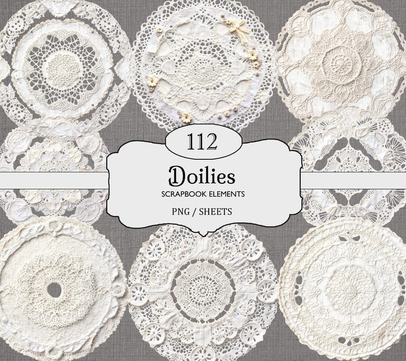 Doilies PNG & Sheets, White Lace Doily Clipart, Shabby Chic Ephemera ...
